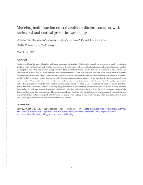 Pdf Modeling Multi Fraction Coastal Aeolian Sediment Transport With Horizontal And Vertical