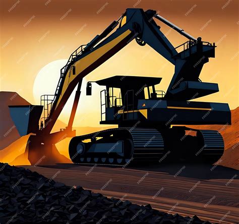 Surface Coal Mining Heavy Machinery Scene Premium Ai Generated Image