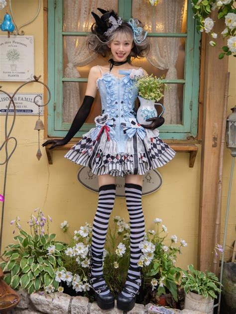 Alice Vibes Blue Corset Bodysuit Check Pattern Hemline Alice In Wonderland