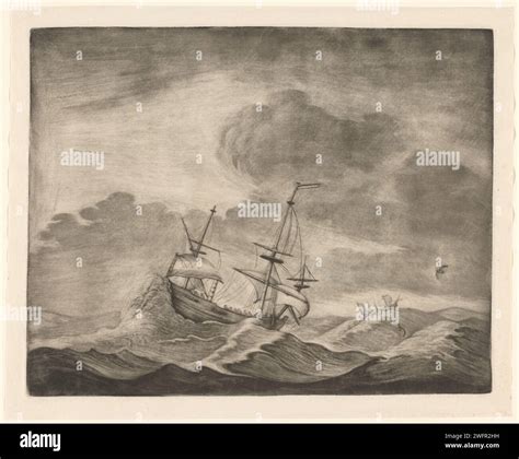 Seascape With Two Ships In A Storm Jacob Hoolaart After Willem Van De Velde 1723 1789 Print