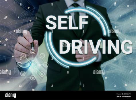 Hand Writing Sign Self Driving Business Showcase Autonomous Vehicle Ability To Navigate Without