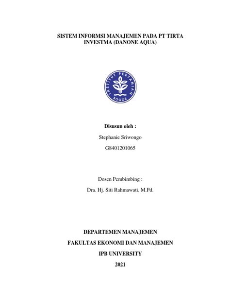 Sistem Informsi Manajemen Pada Pt Tirta Investma Danone Aqua Pdf