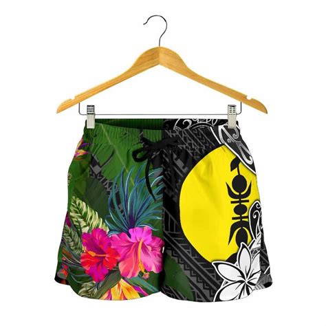 New Caledonia Women Shorts Turtle Plumeria Banana Leaf