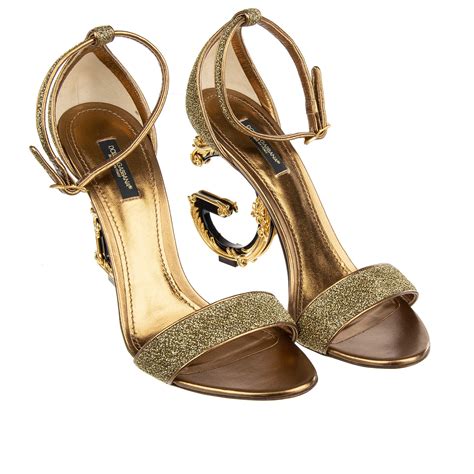 Dolce Gabbana DG Logo Baroque High Heel Sandals KEIRA Gold FASHION ROOMS