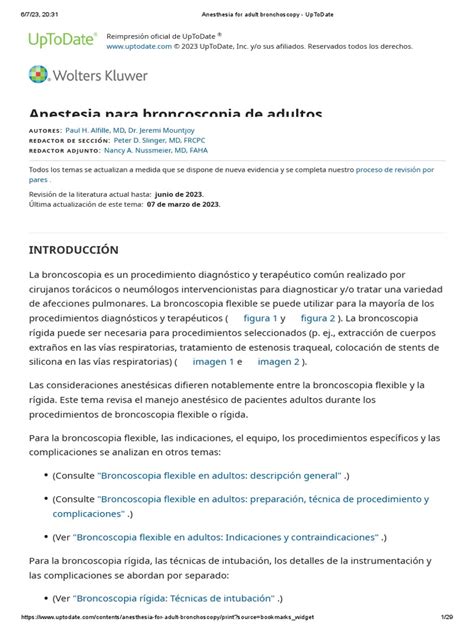 Anesthesia For Adult Bronchoscopy Uptodate Pdf Medicina Clinica Especialidades Medicas