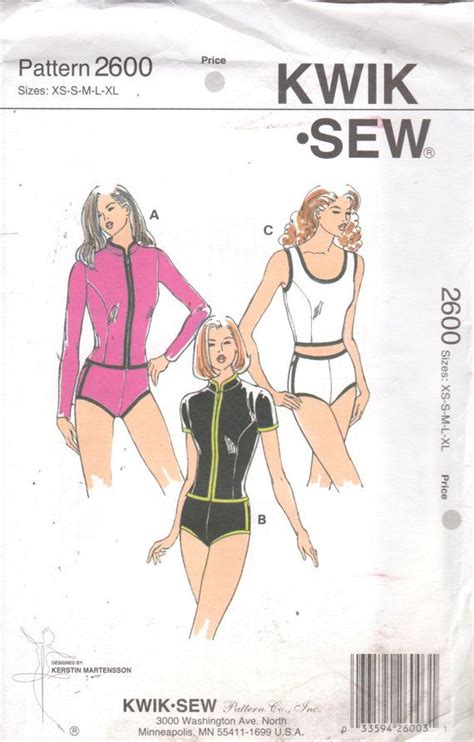 Kwik Sew 2600 Misses Swimsuit Tankini Pattern Briefs Top Zip Jacket
