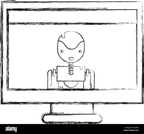 Figure Computer Technology With Screen And Robbot Design Vector Illustration Stock Vector Image
