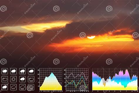 Weather Forecast Symbol Data Presentation With Graph And Chart On Dramatic Atmosphere Panorama