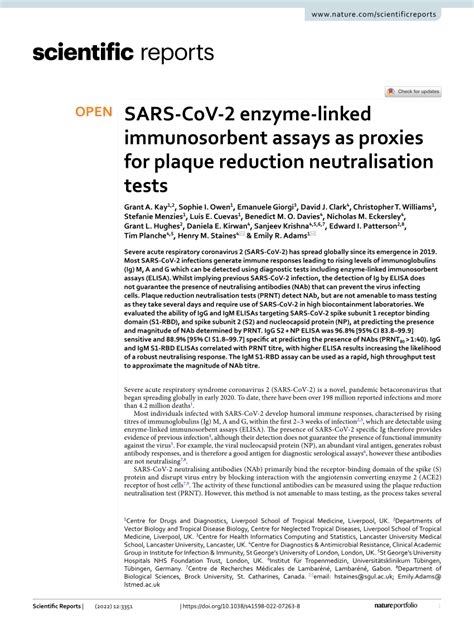 Pdf Sars Cov 2 Enzyme Linked Immunosorbent Assays As Proxies For Plaque Reduction