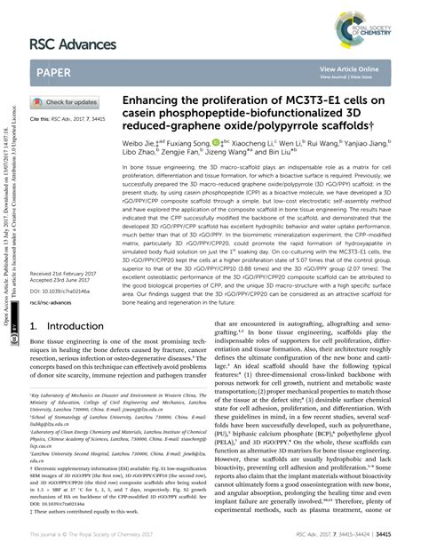 Pdf Enhancing The Proliferation Of Mc3t3 E1 Cells On Casein