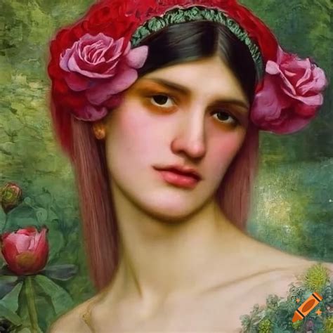 Detailed Pre Raphaelite Style Artwork Of A Beautiful Woman With Red