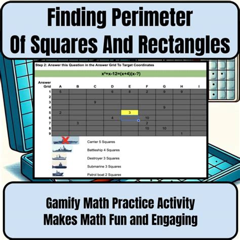 Finding Perimeter Of Squares And Rectangles Battleship Math Worksheets