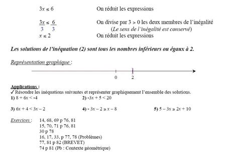 Inéquations de 1er degré Le cartable de M Orain