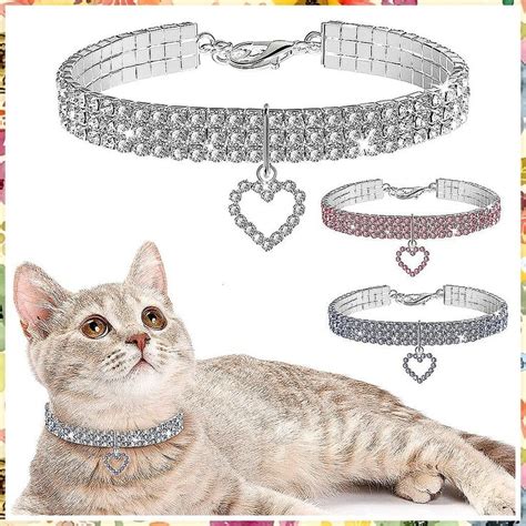 3 Pcs Rhinestone Cat Collars Diamond Cat Collars With Love Pendants