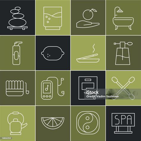 세트 라인 스파 살롱 간판 귀용 면봉 향수 손에 사과 레몬 스프레이 캔 헤어스프레이 스택 핫 스톤 및 향기로운 스파 스틱 아이콘