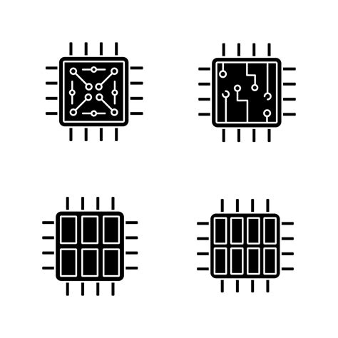 Processors Glyph Icons Set Chip Microprocessor Integrated Unit Six And Octa Core Processors