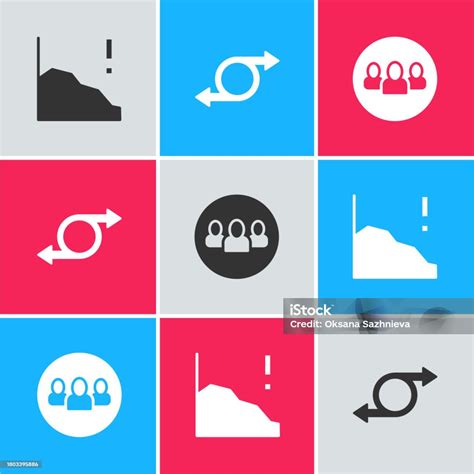 Set Financial Growth Decrease Arrow And Project Team Base Icon Vector