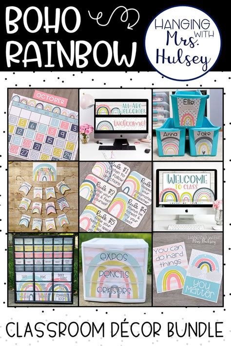 Boho Rainbow Class Decor Bundle Boho Rainbow Classroom Boho Rainbow Classroom Decor