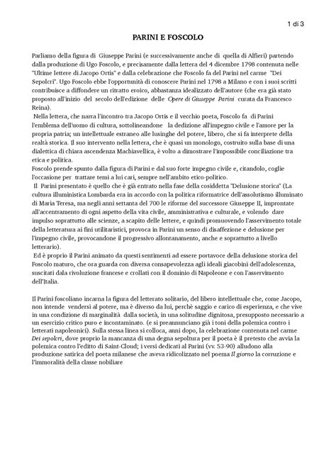Confronto Tra Parini E Foscolo Schemi E Mappe Concettuali Di