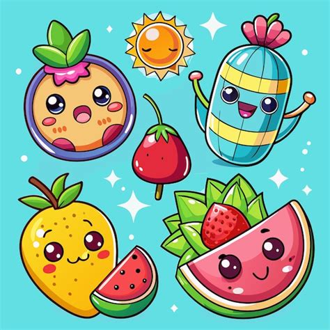 Cute Cartoon Fruits With Big Eyes And Smiling Faces Premium Ai