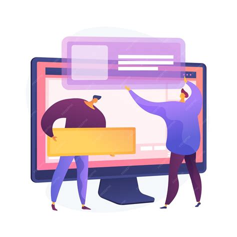 웹 사이트 인터페이스 개발 계획 Devops 팀 플랫 캐릭터가 작동합니다 Ui Ux 콘텐츠 디자인 컴퓨터 소프트웨어 생성 및 웹 개발 무료 벡터