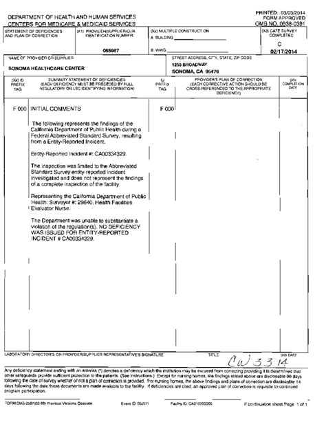 Fillable Online Statement Of Deficiencies And Plan Of Correction Fax Email Print Pdffiller