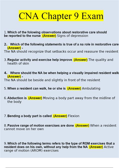 Cna Chapter 9 Exam Questions And Answers 20232024 Verified Answers