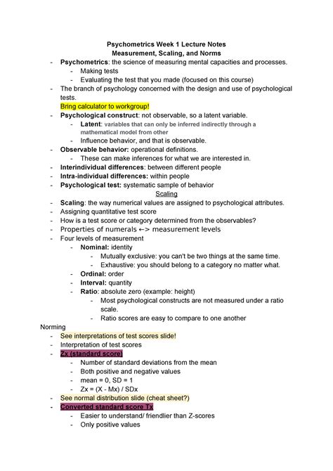 Psychometrics Week 1 Lecture Notes Making Tests Evaluating The Test That You Made Focused On