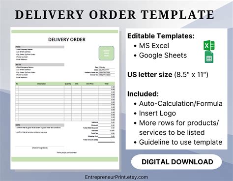 Order Form Excel Template