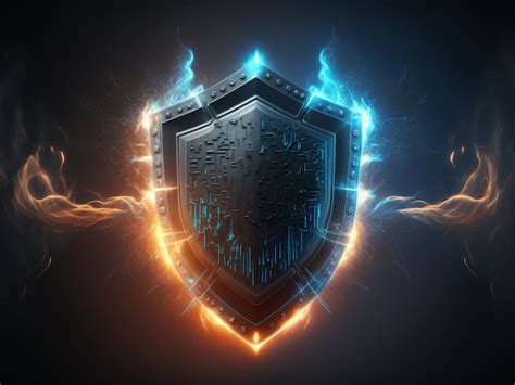 Premium Photo Glowing Shield With Lightning On Dark Background Cyber Security Concept