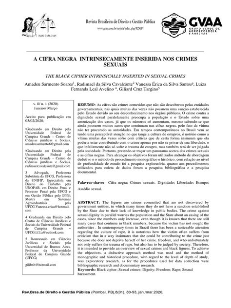 A Cifra Negra Intrinsecamente Inserida Nos Crimes Sexuais Pdf
