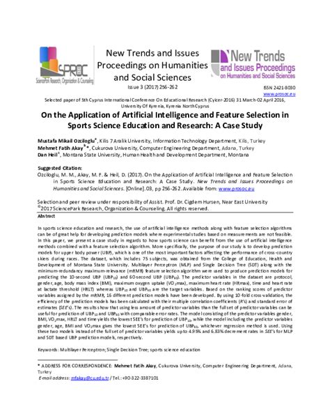 Pdf On The Application Of Artificial Intelligence And Feature Selection In Sports Science