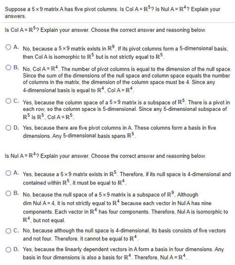 Solved Suppose A 5 X 9 Matrix A Has Five Pivot Columns Is
