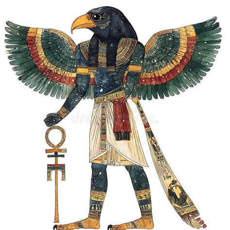 Ancient Egyptian God Anubis Holding A Golden Staff With Crescent Moon