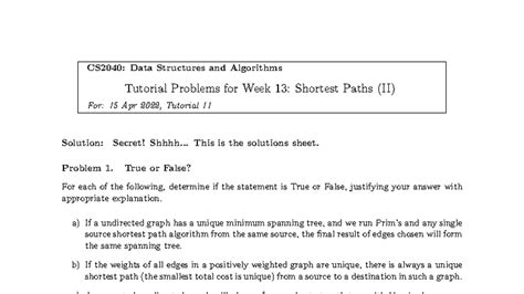 Cs2040 Data Structures And Algorithms Tutorial 11 Solutions Shortest