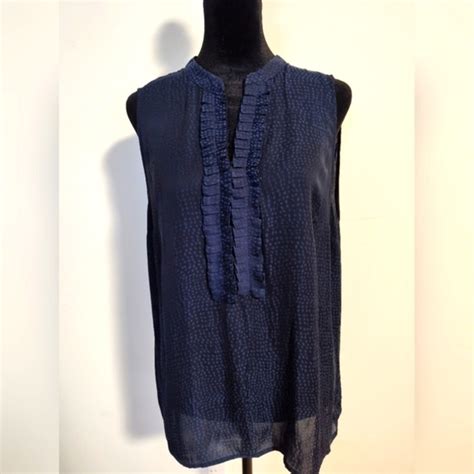 41 Hawthorn Tops 4 Hawthorn Navy L Malri Pin Tuck Detail Blouse