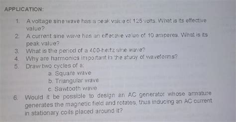 Solved APPLICATION 1 A Voltage Sine Wave Has A Peak Value Chegg