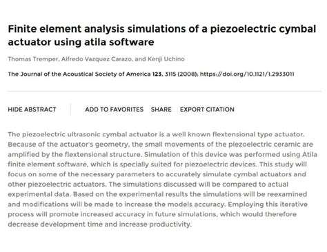 Pdf Finite Element Analysis Simulations Of A Piezoelectric Cymbal