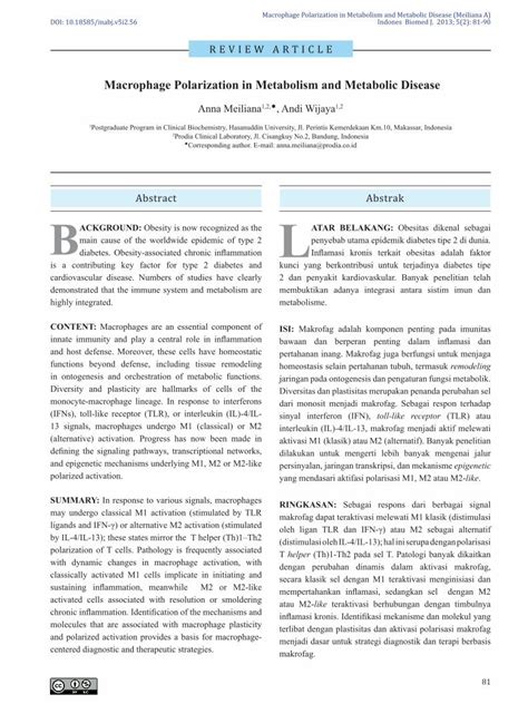 Pdf Macrophage Polarization In Metabolism And Metabolic Disease