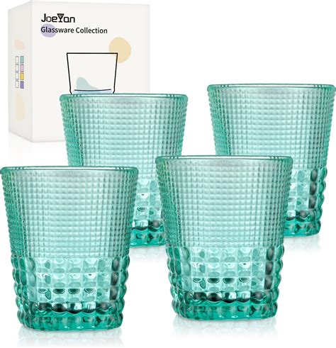 Joeyan 250ml Coloured Water Glasses Set Of 6 Vintage Drinking Glass