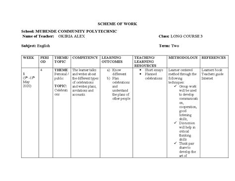 Cpc 3 Education Scheme Of Work School Mubende Community