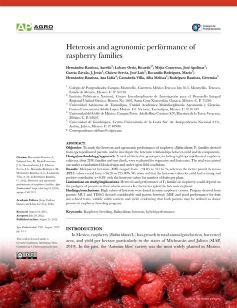 Pdf Heterosis And Agronomic Performance Of Raspberry Families
