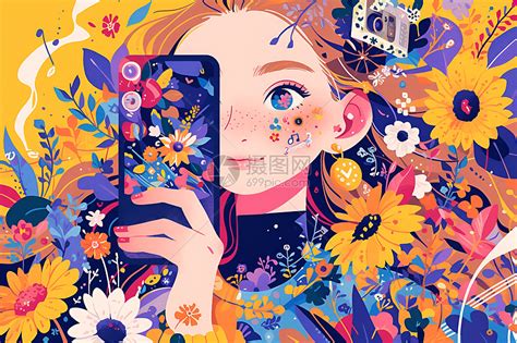缤纷自拍时尚长发美女插画图片下载 正版图片601171830 摄图网