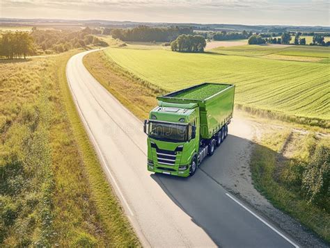 Bird S Eye Top View Of A Road Surrounded By Fields With Green Scania