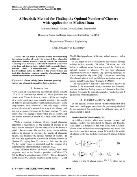 PDF A Heuristic Method For Finding The Optimal Number Of Clusters