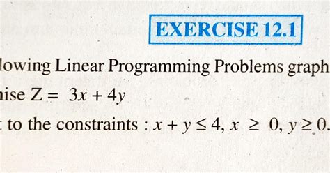 Ncert Linear Programming Exercise Class