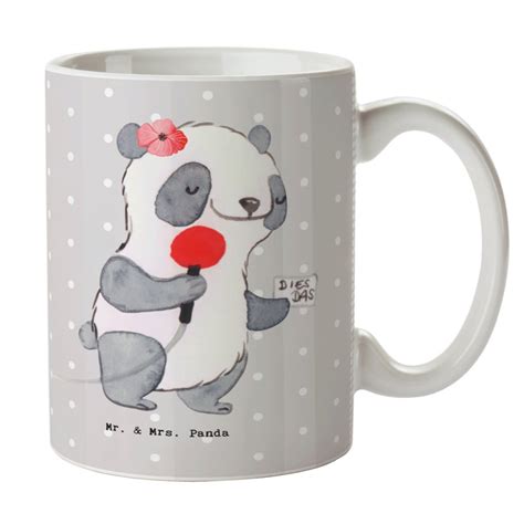 Mr And Mrs Panda Tasse Reporterin Herz Grau Pastell Geschenk