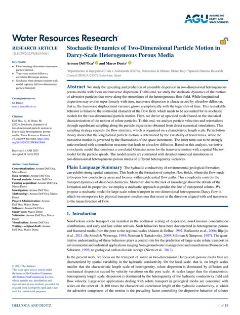 Pdf Stochastic Dynamics Of Two‐dimensional Particle Motion In Darcy‐scale Heterogeneous Porous