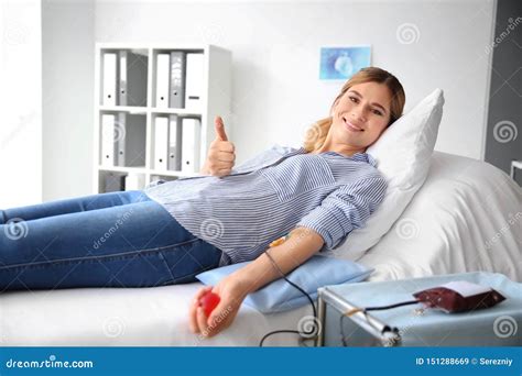 Woman Donating Blood In Hospital Stock Image Image Of Hospital