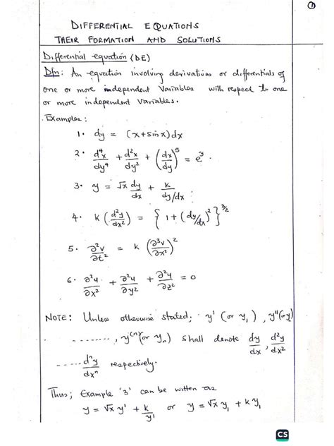 Lecture Notes 1 Differential Equations And Their Solution Pdf